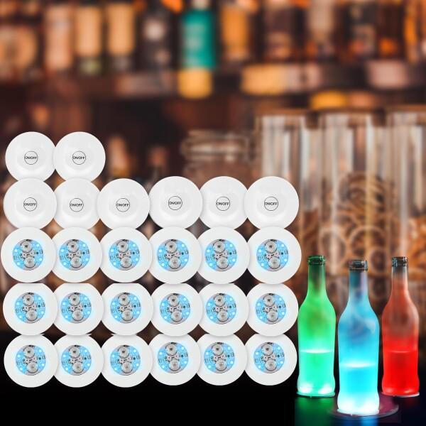 LEDワインボトルステッカーライト、ボトル用ワインコースター、 ボトルグロリファイヤー、LEDステッカーコースターディスクは、飲み物のために点灯し、カップ、ガラス、シャンパンボトルの装飾のための暗いボトルステッカーで光る (13)商品コード...