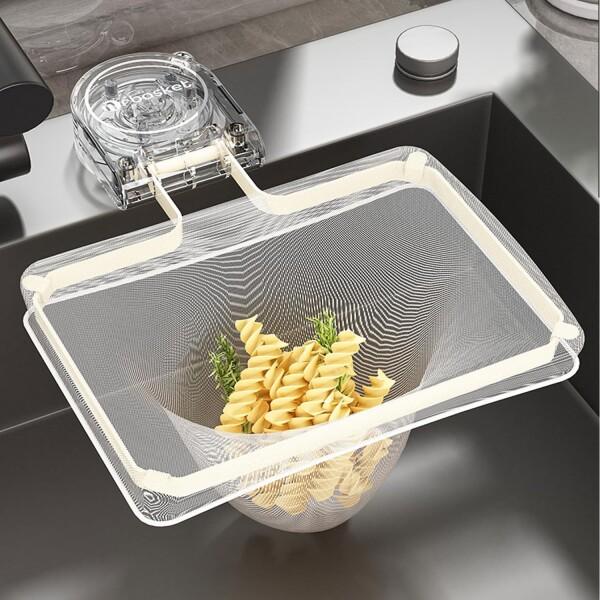 (MonoEdge) キッチンドレン 三角コーナー いらず 水切りかご 折りたたみ式 水切りネット 50枚付 キッチンドレイン 生ごみ処理 強力吸盤 台所グッズ シンク 浮かせる 透明 省スペース 水切りネットホルダー商品コード：55080...