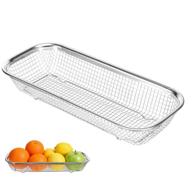 NIYANGLE 水切りかご ステンレス 水切りカゴ すっきり暮らす水切りかご 食洗機対応 バスケット キッチン シンク用 果物と野菜の洗浄と収納に最適 家庭用多目的 シンク シルバー 31×12×5.5cm商品コード：5508086023...