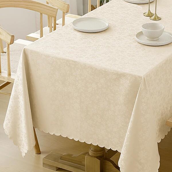 Softalker クリスマステーブルクロス撥水 150×120cm 長方形 テーブルクロス-PUレザー 防水 防汚 耐熱 防滑 - 350g/m2 厚手 ベージュ 北欧風 花柄 食卓カバー 波型縁デザイン?布 家庭用/カフェ/お正月/クリ...