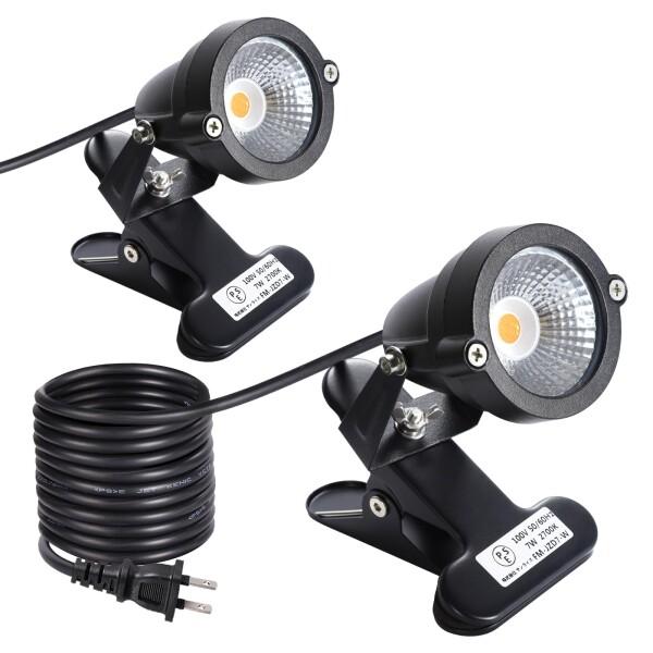 LEDクリップライト フレキシブルアーム 防雨 防水型 電球色 2700K 7W 小型 看板照明 屋外 屋内兼用 led器具 店舗用 防雨 延長コード3m 看板用ライト 作業用 クリップランプ 1個入 (クリップランプ 2個入 電球色, ク...