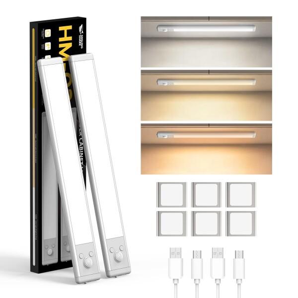 Smiling Shark 人感センサーライト HM02高輝度 キッチンライト 室内LED バーライト 30CM 超薄0.9cm アルミ製 暖・白・自然光 無階段・三段階調節 充電式 2000mAh 10時間連続使用 磁気吸着＆粘着式 工事...