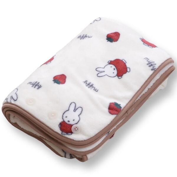 (Luanna Jena) ミッフィー ブランケット 4way ひざ掛け  フランネル 裏ボア 巻きスカート ポンチョ ボレロ 洗える 軽量 70×100cm (いちご柄オフホワイト)商品コード：55080862354型番：BKT-mif-...