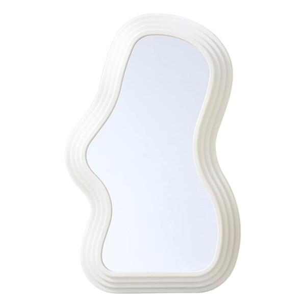 Mokoze 非対称壁掛けミラー クリエイティブでユニークな装飾ミラー ファンキーな波状ミラー 15.94インチx10.24インチ イレギュラーボーダー ホワイトミラー バスルーム リビングルーム 装飾用商品コード：55080863335サ...