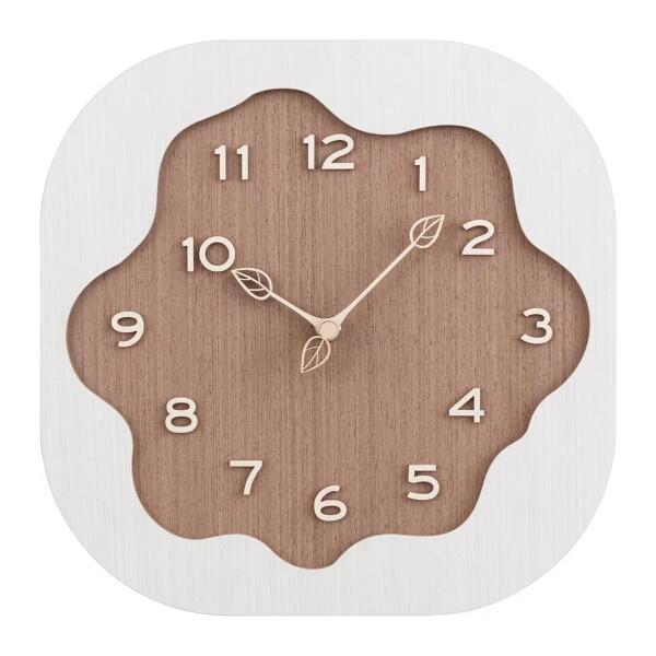 Danmukeji 掛け時計 木 おしゃれ 北欧 静音 時計 壁掛け 丸型 フレームレス かわいい 12インチ（直径30cm） 天然 無垢材パネル 3D立体数字 創造的な木の枝緑の葉パターン無垢材の手 連続秒 モダンなホームオフィス 居間 ...