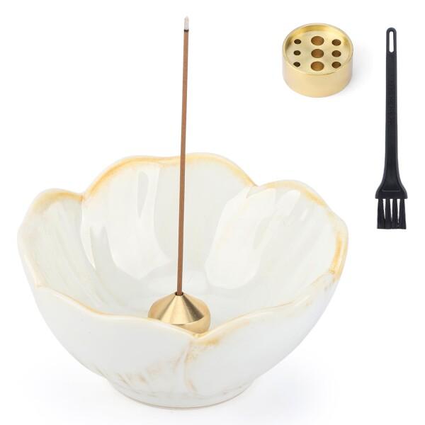 Segarty お香立て 梅型陶器 陶器製 2種類真鍮付属 和モダン おしゃれ お線香立て 掃除簡単 水洗い 香皿 香炉 疲労軽減 ストレス緩和 空気の浄化 仏具 和モダン香皿 ヨガ 瞑想リラックス 睡眠 ギフト適応商品コード：550808...