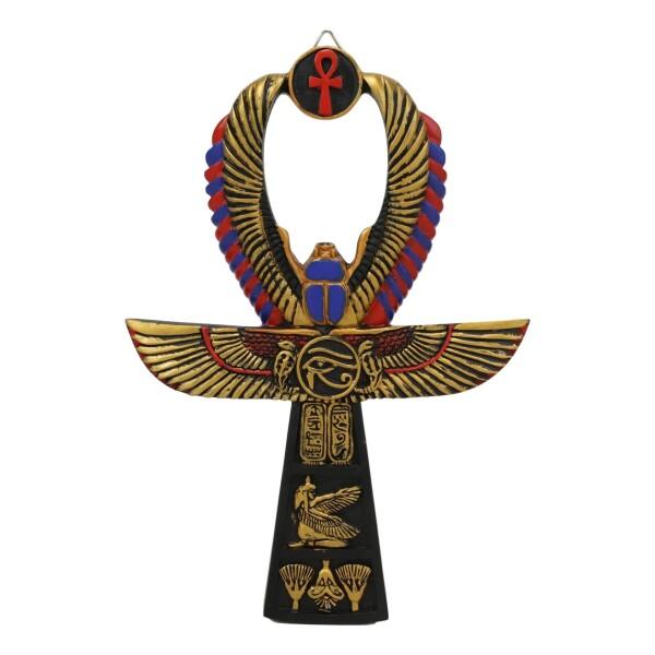 Ebros Crux Ansata エジプトゴールデンアンク 羽付き スカラベ マットとホルスの目 壁装飾 3Dプラーク 置物 高さ8インチ ヒエログリフ 生命の健康とバランス装飾アクセント商品コード：55080864376サイズ：長さ20...