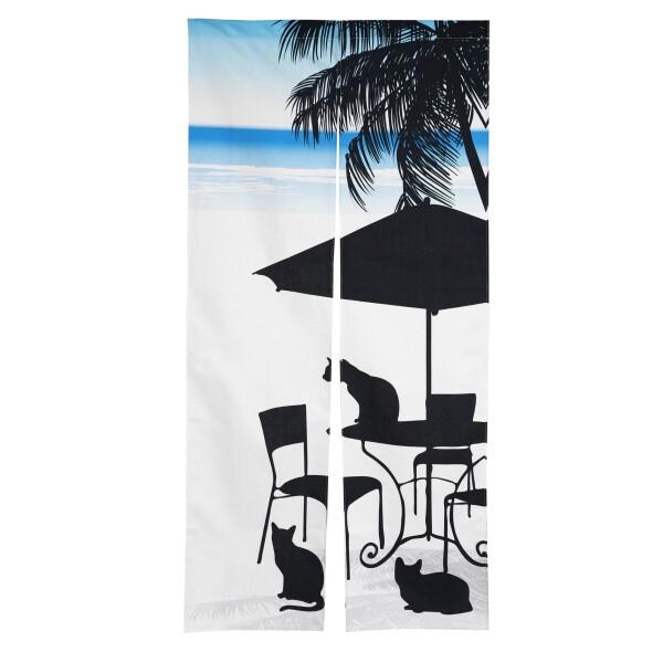 next.design のれん 暖簾 180cm丈 猫 黒猫 ペット キャット 動物 癒し 影絵 海 パラソル ロング 丈 飾り おしゃれ モダン 北欧 可愛い 突っ張り棒 暖簾 間仕切り インテリア 布 目隠し (デザイン2)商品コード：...