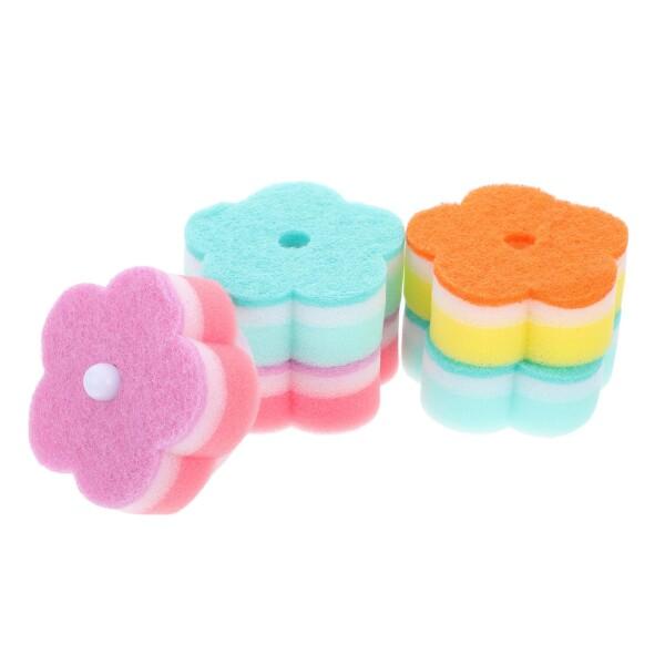 SKISUNO 花型キッチンスクラブスポンジ 3.54インチ 食器洗い用 多目的クリーニングスポンジ 傷つけない研磨パッド付き 5個セット バスルーム対応 軽量50G商品コード：55080864962カラー：アソートカラー高効率な洗浄力:花...