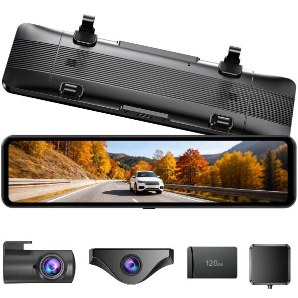 OKYES ドライブレコーダー ミラー型 分離 ドラレコ 前後カメラ 11インチ GPS搭載 WDR/HDR スーパー夜視 Type-C電源 フロントカメラ360°回転可 起動音調整可 分割表示可 上下+左右画像逆転可 バックガイドライン調...