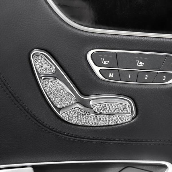 ONGOXD メルセデス・ベンツ Sクラス（2014-2020）W222専用 ベントリング 内装ドレスアップパーツ メタルベース クリスタル調装飾 車内インテリアアクセサリー カスタムパーツ (銀色, フロントシート調整)商品コード：550...