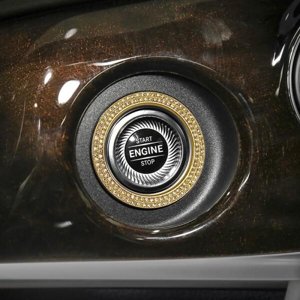 ONGOXD メルセデス・ベンツ Sクラス（2014-2020）W222専用 ベントリング 内装ドレスアップパーツ メタルベース クリスタル調装飾 車内インテリアアクセサリー カスタムパーツ (金色, エンジンスタートボタンサラウンドリング...