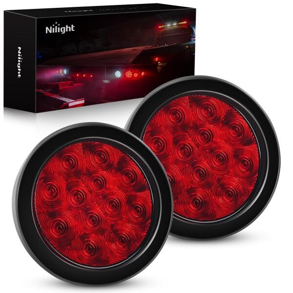 Nilight - TL-18 2個 4インチ ラウンド レッド LED トレーラーテールライト 表面実装 グロメットプラグ IP67 ストップ ブレーキ ターン テールライト トラック トレーラー RV ジープ用商品コード：5508086...