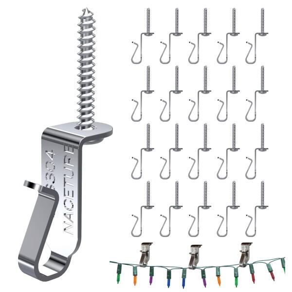 天井用のライトハンガーフック20個セット - ストリングライトハンガースクリュークリップ、ロープライトワイヤー、外部用ハンギングバックルのLEDライトフッククリップ、ガーランドライト、装飾用のメタルワイヤークリップ（天井掛け）商品コード：5...