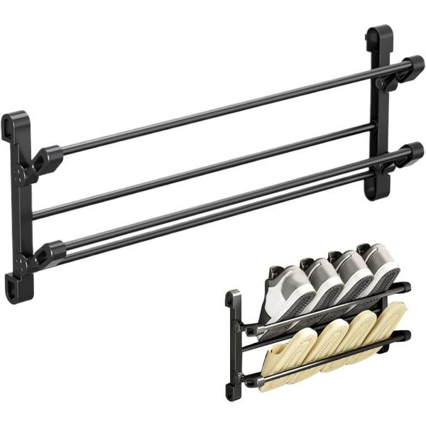 (Miflaier)スリッパラック 2段式 2/4/6足用 壁掛け スリッパ 収納 粘着式 穴開け不要 両面テープ付き シューズラック スリッパ立て 靴置き 靴棚 金属製 軽量 防水防錆 安定 省スペース ドアの後ろ/玄関/バスルームなどに...