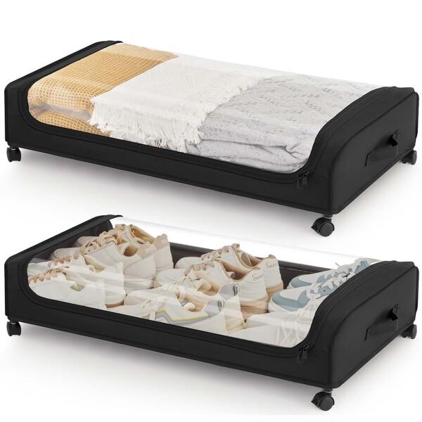 Boic 2個セット ベッド下収納 キャスター付き 大容量収納 80*13*44cm 取り付け簡単 衣類 おもちゃ 靴用 書籍 漫画 着物 布団 ボックス ベッド下収納ケース 、ブラック商品コード：55080869611型番：BCHAHUN...