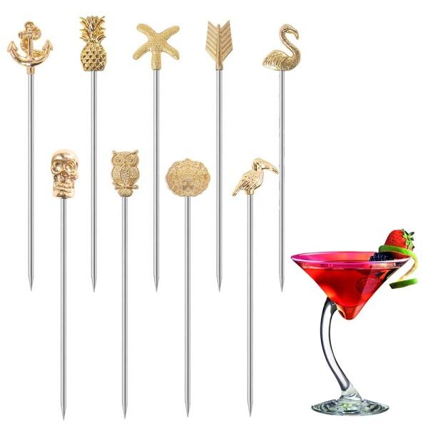 Martini カクテルピック 再利用可能 オリーブピック ガーニッシュ 串 フルーツ つまようじ 9個セット (ゴールド)商品コード：55080870002カラー：ゴールド【1】素材 - このフルーツスティックのセットは、高品質のステンレ...