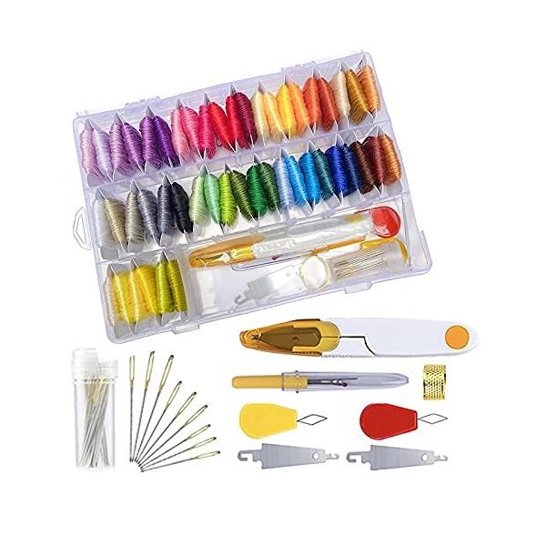 刺繍糸 50色 手縫い針付き 刺しゅう用下糸 刺繍糸 セット はさみ おしゃれ 贈り物 収納ケース付き 刺繍 ポリエステル刺しゅう糸セット クロスステッチ DIY手工芸に最適 刺繍キット ミシン糸 1巻約8m商品コード：5508087022...
