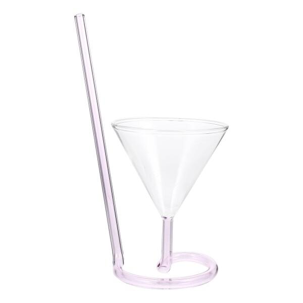 Gadpiparty ワイングラス シャンパングラス ガラス マティーニグラス ストロー付き クリア マティーニグラス パーティー レストラン ホテル バー用 ゴブレット (ピンク)商品コード：55080871540サイズ：直径9cm x ...