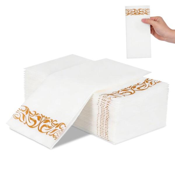 VORCOOL ゴールドペーパーナプキン 25枚セット 使い捨て ディナー パーティー用 バージンウッドパルプ 43×30cm（展開時） ホテル レストラン 自宅のテーブル演出に 上品ゴールド商品コード：55080871642型番：4431...