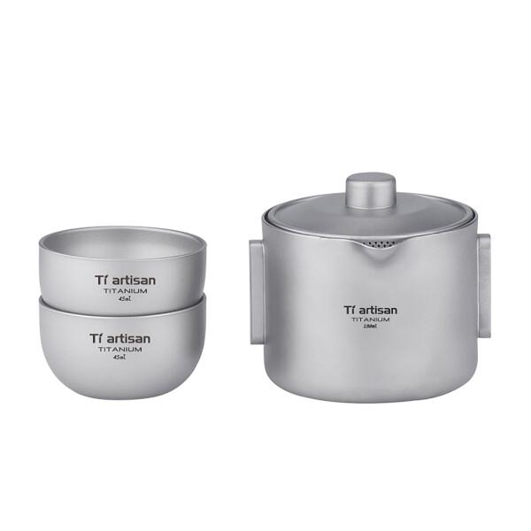 Ti artisan チタン製茶器セット, 二重構造急須と湯呑, 180ml, 収納袋付き, 軽量アウトドア・旅行用 (サンディング)商品コード：55080871710型番：Ta9089Fサイズ：180mlカラー：サンディング二重構造: チ...