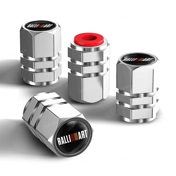 RALLI ART エアバルブキャップ ４個セット 三菱 デリカD：5 アウトランダーPHEV キャンター パジェロミニ eKワゴン デリカミニ パジェロ アイ ランサーエボリューション エクリプス クロス PHEVなどに適用 タイヤバルブ...