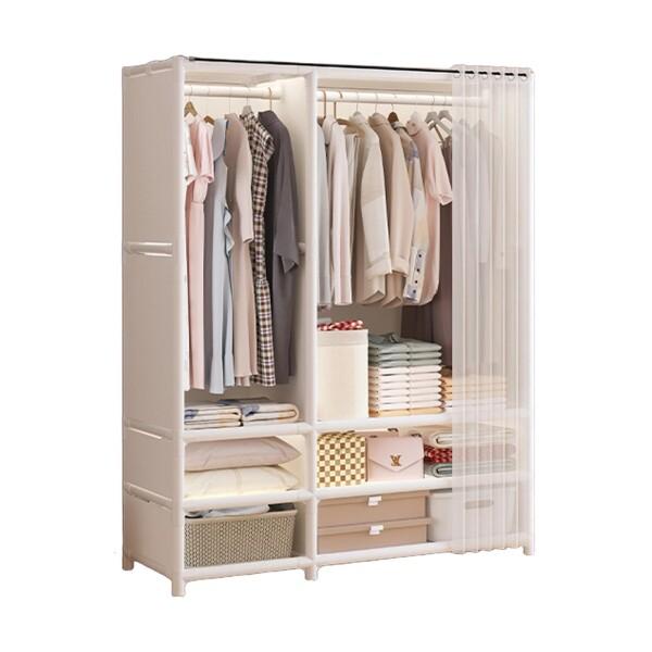 WEALTHYHEART クローゼット 組立式 ワードローブ ハンガーラック カバー付き 家庭用衣類収納キャビネット 寝室・寮用 収納整理 サイズ 幅110cm x 奥行45cm x 高さ165.5cm 組み立て簡単 空間を有効活用 2列棚...