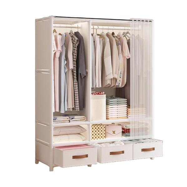 WEALTHYHEART クローゼット 引出し付き 組立式 ワードローブ ハンガーラック カバー付き 家庭用衣類収納キャビネット 寝室・寮用 収納整理 サイズ 幅110cm x 奥行45cm x 高さ165.5cm 組み立て簡単 空間を有効...
