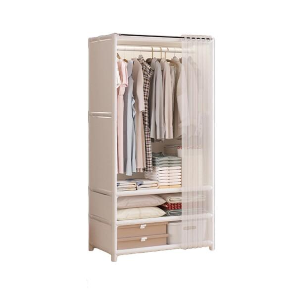 WEALTHYHEART クローゼット 組立式 ワードローブ ハンガーラック カバー付き 家庭用衣類収納キャビネット 寝室・寮用 収納整理 サイズ 幅70cm x 奥行45cm x 高さ165.5cm 組み立て簡単 空間を有効活用 1列棚 ...