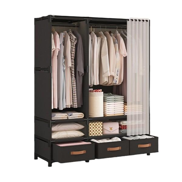 WEALTHYHEART クローゼット 引出し付き 組立式 ワードローブ ハンガーラック カバー付き 家庭用衣類収納キャビネット 寝室・寮用 収納整理 サイズ 幅110cm x 奥行45cm x 高さ165.5cm 組み立て簡単 空間を有効...