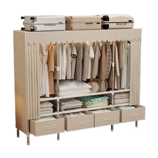 WEALTHYHEART クローゼット 引出し付き 組立式 ワードローブ ハンガーラック カバー付き 家庭用衣類収納キャビネット 寝室・寮用 収納整理 サイズ 幅140cm x 奥行45cm x 高さ172cm 組み立て簡単 空間を有効活用...