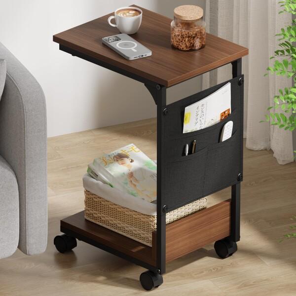 Holdm サイドテーブル キャスター付き ナイトテーブル サイドテーブル ベッド横 おしゃれ 幅37×奥行26×高さ54cm アジャスター付き コの字 移動便利 ソファ スリム 小型 (ウォールナット)商品コード：55080874439型...