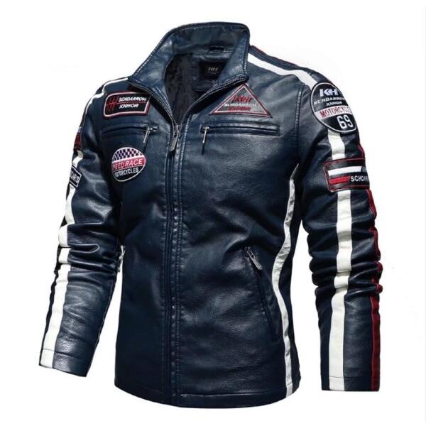 Snow02-KH69男性オートバイ春秋冬防風ストリートバイクレーシングスーツPUレザーコートプラスカシミアメンズジャケット(紺色,3XL)商品コード：55080874655型番：3286294863881サイズ：3XLカラー：ネイビー※新...