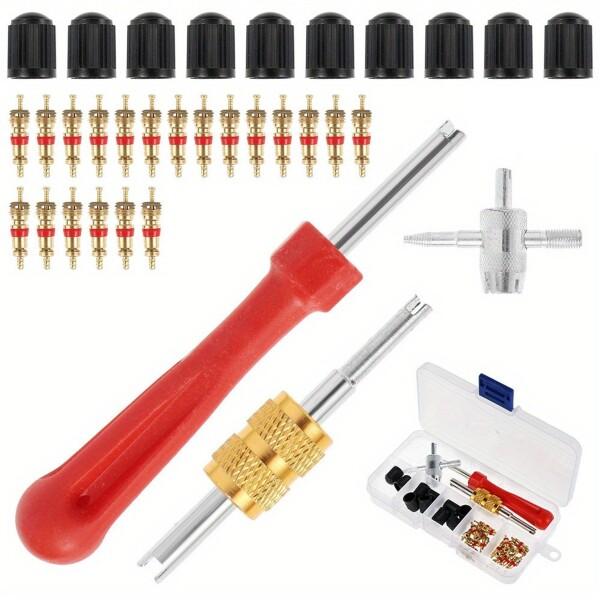 Tibemi タイヤバルブコア 修理ツールセット 33pcs 虫回しドライバー エアバルブレンチ 変換アダプター付 耐久性 軽量 タイヤ交換 修理用アクセサリー 車 バイク 自転車対応-33点セット商品コード：55080875277カラー：...