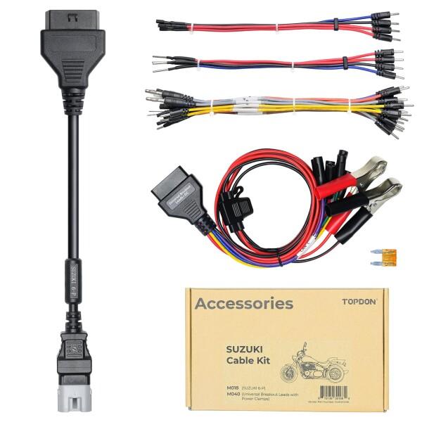 スズキバイク用OBD2診断ケーブル、M018(SUZUKI 6-P)/M040(パワークランプ付きユニバーサルブレイクアウトリード)、コードリーダーと診断ツール用商品コード：55080875391型番：TOPDON-SUZUKI-Cable...