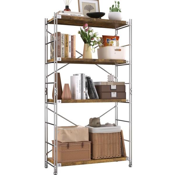 HOMNITURE 4 段棚 幅 60cm オープンシェルフ 仕切り板高さ調節可能 多機能収納ラック 組み立て容易 キッチン・リビング・書斎・洗濯室に適用 スモークカラー商品コード：55080875577型番：棚-ラックサイズ：4段-31奥...