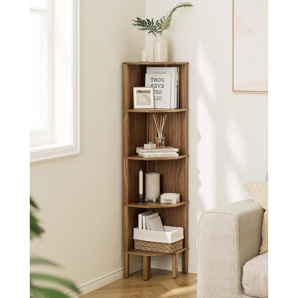 Masupu 4段 ウォールナット調 コーナーキャビネット 幅40×奥行40×高さ176cm オープン本棚 高級木目 スペース節約 転倒防止 MDF 日本語説明書付き ホワイト商品コード：55080875604型番：HZ1633-JPサイズ...