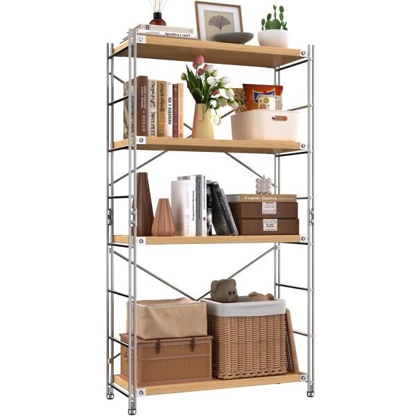 HOMNITURE 4 段ラック 幅 60cm キッチンラック 仕切り板高さ調節可能 多機能収納 組み立て簡単 キッチン・リビング・書斎・洗濯室に適用 原木色商品コード：55080875618型番：棚-ラックサイズ：4段-31奥行き x 6...