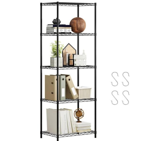 HEEOREV スリムスチールラック 棚 レンジ台 キッチンラック 5段（ 55x30x150CM、、ブラック）省スペース棚 ストレージオーガナイザー 収納棚 メタルおしゃれ サビに強い 隙間収納 整理棚 組立簡単 衣類収納 キッチン収納 ...