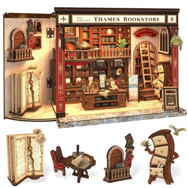 CuteBee DIY ブックヌック キット ドールハウス ミニチュア キット ブックスタンド 装飾 LED付き 木製 ティーンエイジャーと大人向け 立体パズル プレゼントに最適 (テムズ書店)商品コード：55080875965型番：CWG...