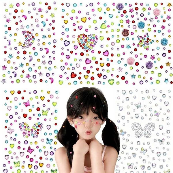DACAIFH フェイスシール ラインストーンシール キラキラメイク 貼り付け可能デコレーションパーツ 3Dラメジュエリー スマホデコレーション DIY材料 手芸材料 季節のギフト（ハート・蝶・星・月 5枚セット）商品コード：5508089...