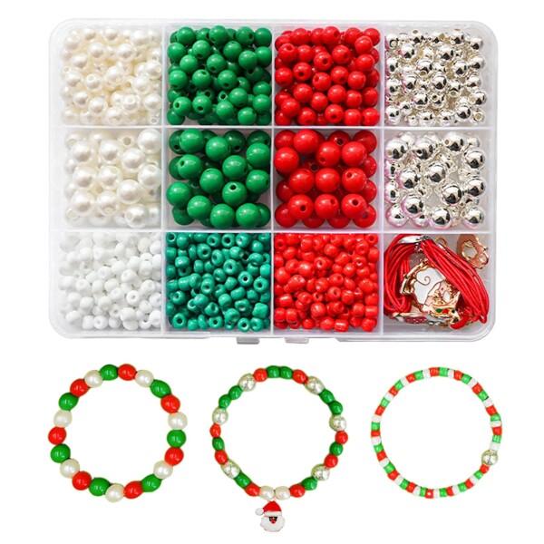 Doyime ビーズセット 手芸 ブレスレット DIY 586PCS 手作りキット ハンドメイド スペーサー オーナメント アクセサリー パーツ ジュエリー作り デコキット カラフル クラフト 飾り 可愛い 赤 緑 白商品コード：55080...