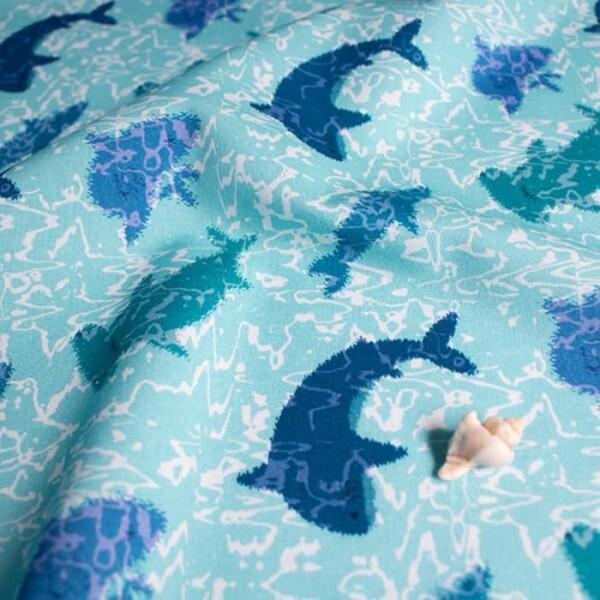 nora. ST1327-A モチーフ柄 動物柄 サメ柄 シャーク shark 水面 シルエット イラスト 可愛い カラフル デザイン ユニーク unique cotton fabric コットン ハンドメイド ファブリック シーチング 生...