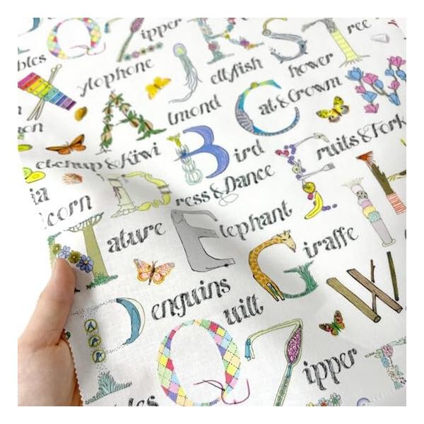 nora. ST1100 アルファベット柄 動物柄 文字柄 英字柄 シーチング 生地 手芸用 綿 cotton 日本製 ホワイト カット済み 22A (生地巾110cm×50cm)商品コード：55080902296型番：st1100サイズ：...