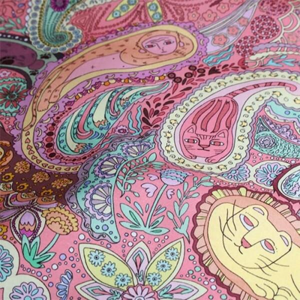 nora. ST1206-A 猫 柄 動物 魚 cat fish animal アニマル ペイズリー pattern paosley print かわいい おしゃれ コットンcotton シーチング 生地 手芸用 綿 日本製 カット済み 2...