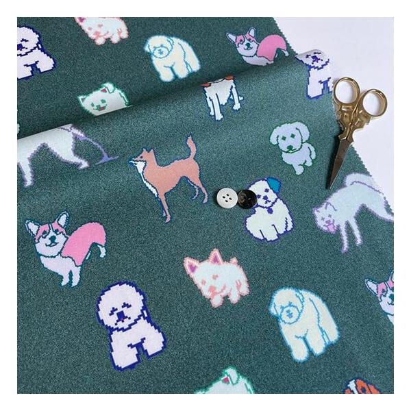 nora.ST1495-A ピクセルアート ドット絵 動物柄 犬 可愛い レトロ シーチング生地 手芸用 綿 コットン100％ 日本製 カット済み 25A (ダークグリーン,生地巾110cm×50cm)商品コード：55080902436型番...