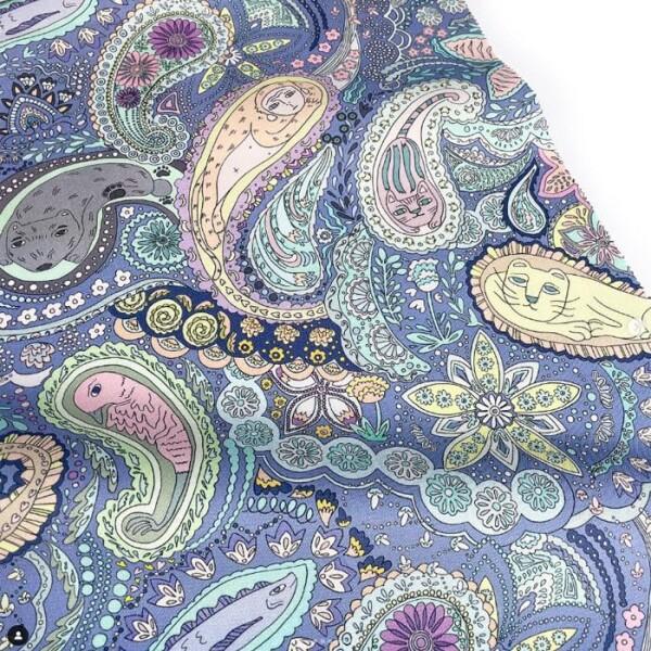 nora. ST1206-B 猫 柄 動物 魚 cat fish animal アニマル ペイズリー pattern paosley print かわいい おしゃれ コットンcotton シーチング 生地 手芸用 綿 日本製 カット済み 2...