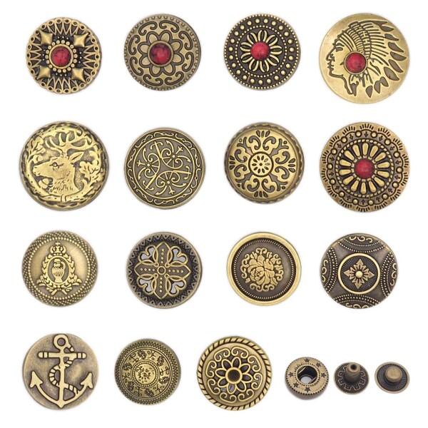 sempiterno コンチョ ボタン 15個セット 飾りバネホック アンティーク レザークラフト 財布 バッグ ヴィンテージ装飾バックル 手芸 バッグ飾り用ボタン (打具なし)ハンドメイド DIY 手工芸品 アパレルと荷物のアクセサリー ...