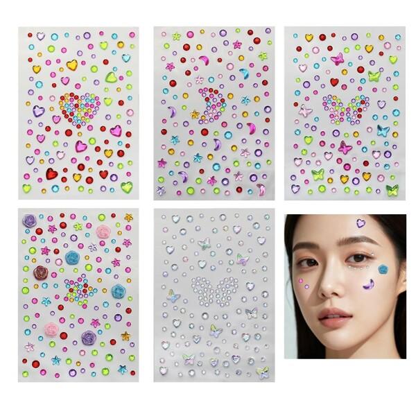QUANTALY 顔 シール 5枚セット 3Dキラキラ ステージの装飾 顔の装飾 携帯電話装飾 手芸用品 DIY用品 アクセサリー用 (A)商品コード：55080905123型番：wwq-520カラー：A【セット内容】花言葉ミックスカラー、...