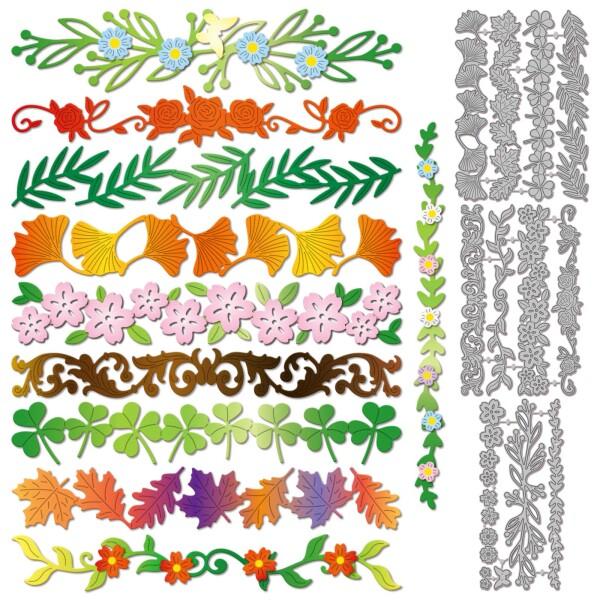 GLOBLELAND フラワーリーフ縁飾りカッティングダイス セット スクラップブッキング用花枠メタル型商品コード：55080905137型番：WH39-4845パッケージ内容:花葉縁飾りカッティングダイス3セット(葉形15枚+植物枠形)。...